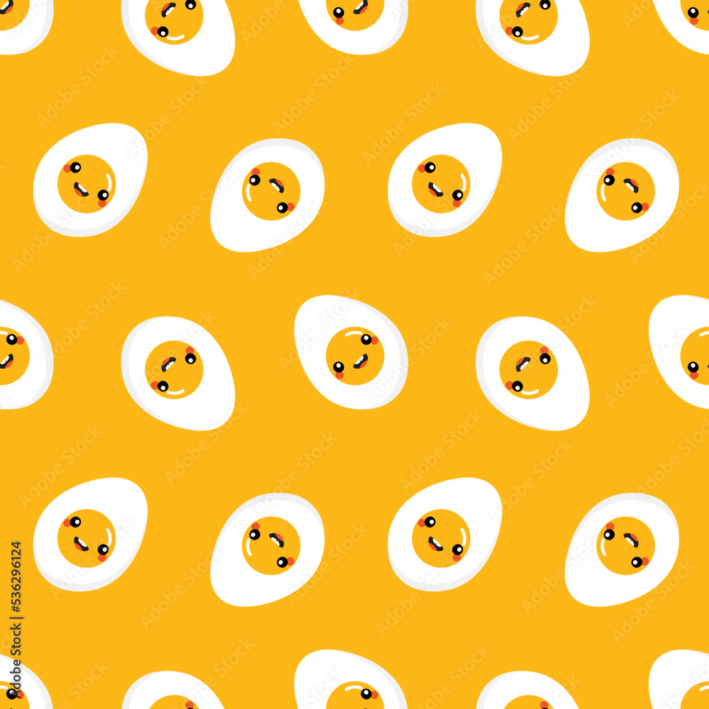 Cute cartoon style smiling egg characters vector seamless pattern ...