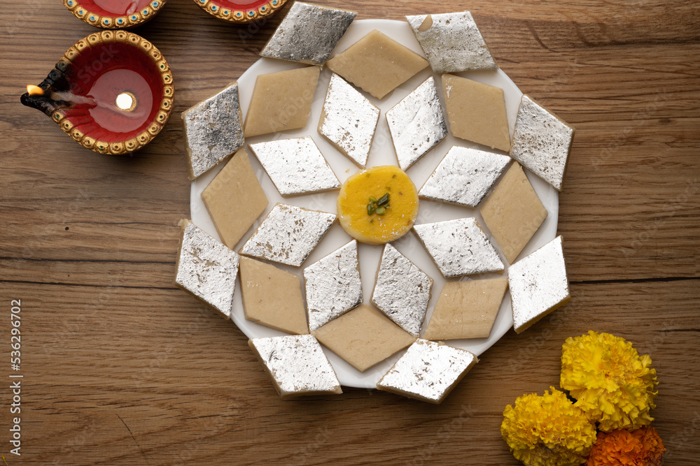Kaju Katli is a traditional Indian Diamond shaped sweet or Mithai made ...