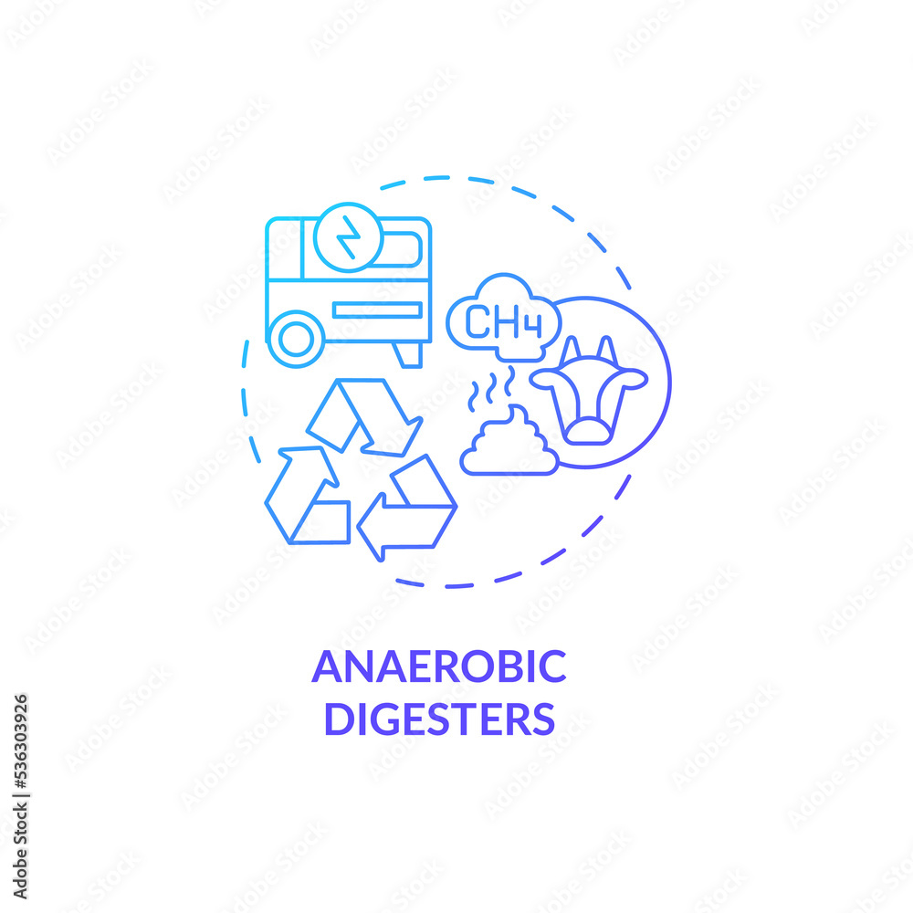 Anaerobic digesters blue gradient concept icon. Animal waste on farm ...
