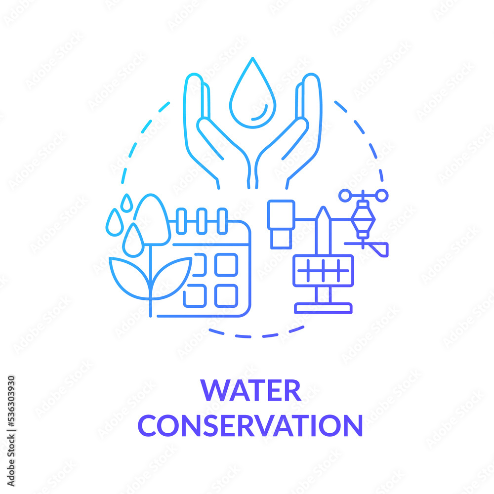 Water conservation blue gradient concept icon. Sustainable agriculture ...