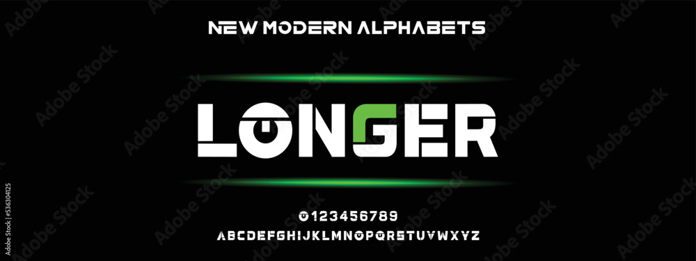 LONGER Sports minimal tech font letter set. Luxury vector typeface for ...