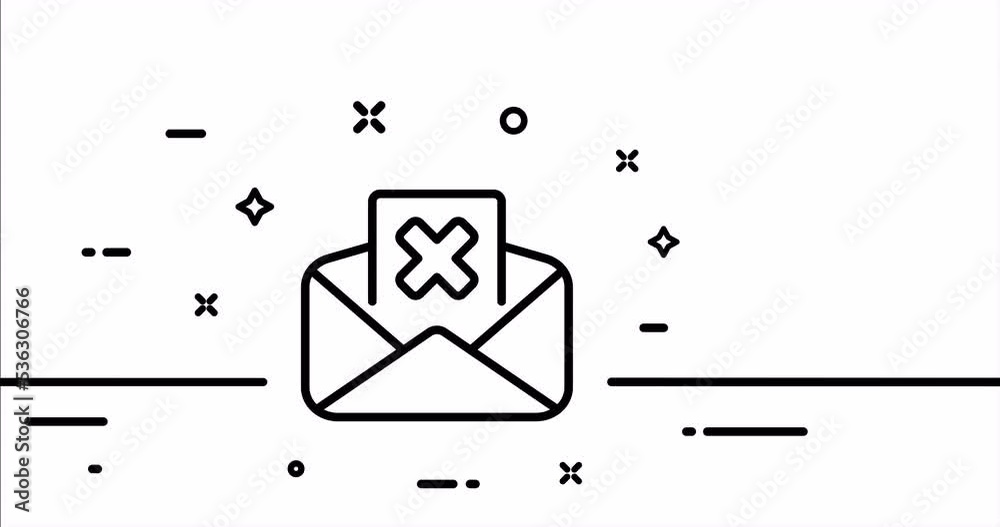 Letter with cross. Decline, reject a job application, ban, forbid ...