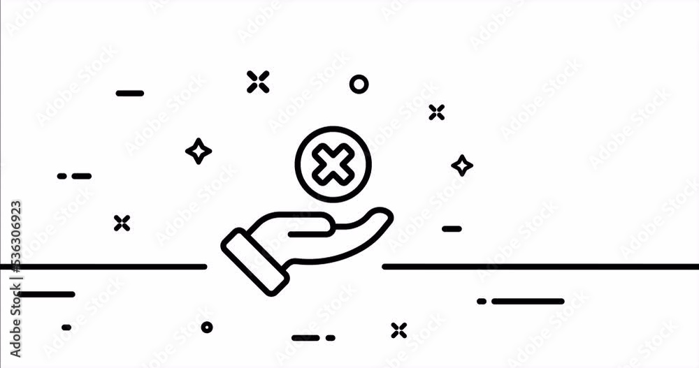 Hand with a cross. Reject, rejection sign, button, remove, delete, ban ...