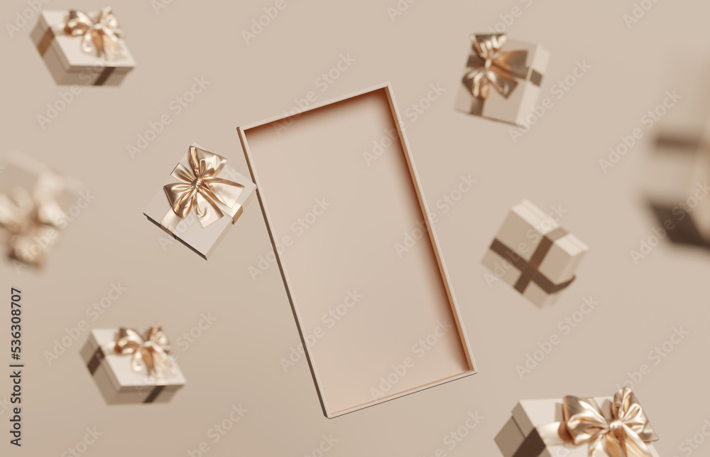 3D background display for product presentation or text. Falling gift ...