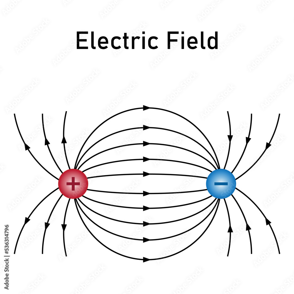 Electric field of two point charges diagram. scientific vector ...