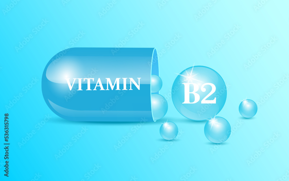 Capsule vitamin B2 structure blue and white with circular bubbles ...