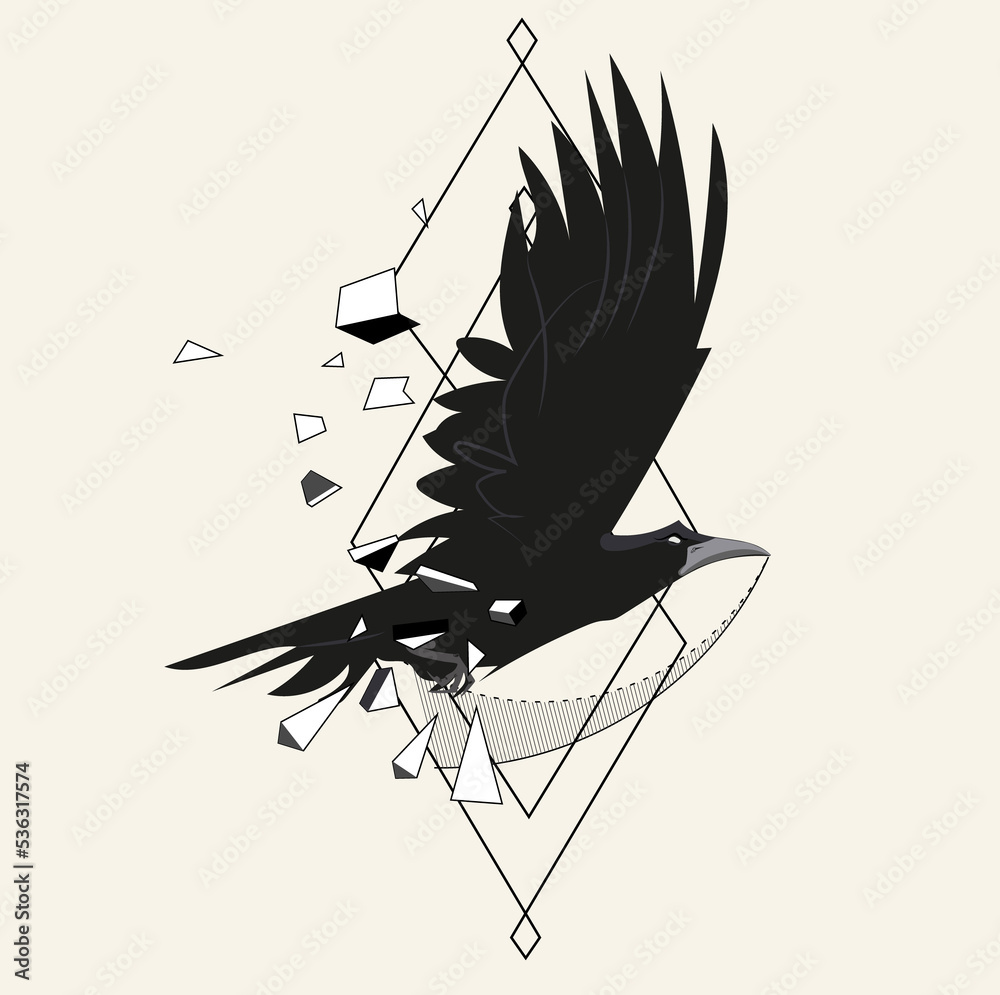 Sketch of flying raven. Hand drawn illustration converted to vector ...