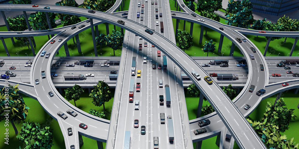 Highway intersection/ road interchange with roundabout - 3D ...