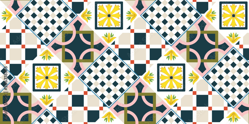 Abstract Geometric Tile Pattern Italian Sicily Style Moroccan Interior ...