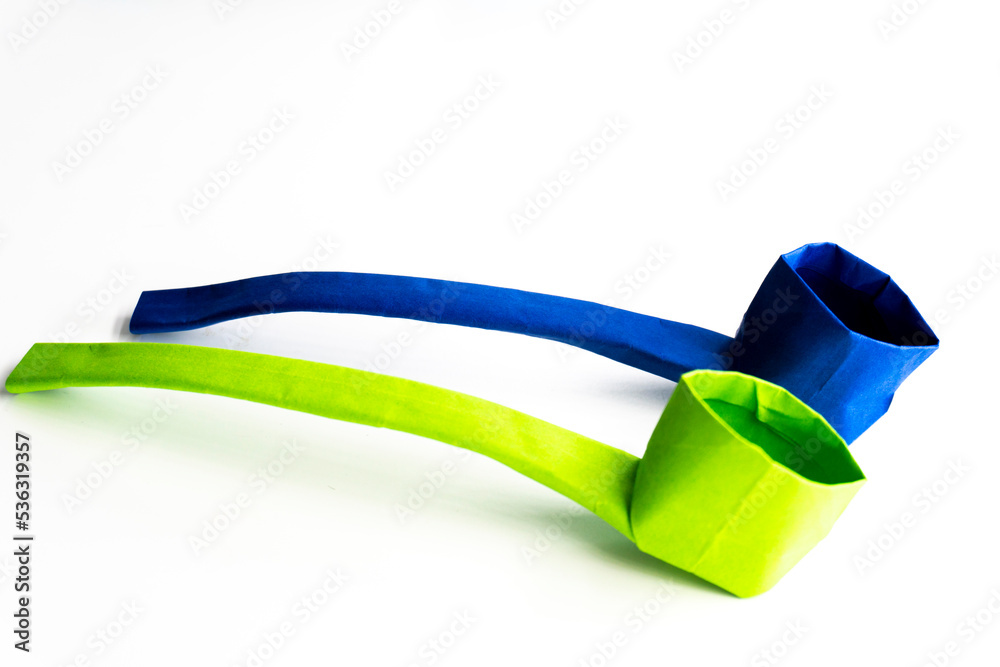 paper smoking pipe isolated on white background. origami concept.paper ...
