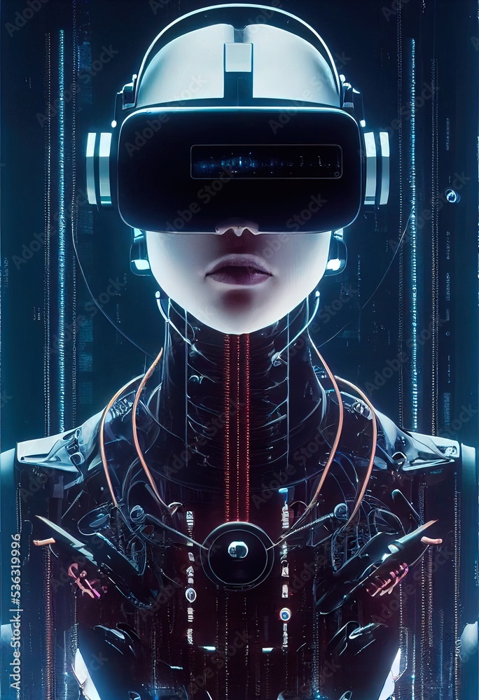 Fictional portrait of a sci-fi cyberpunk girl. High-tech futuristic ...