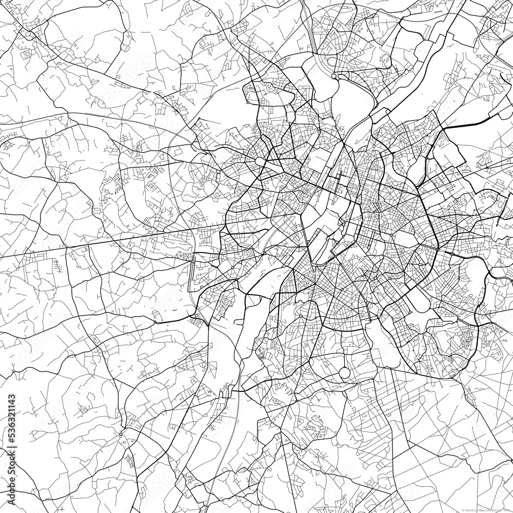 Area map of Anderlecht Belgium with white background and black roads ...