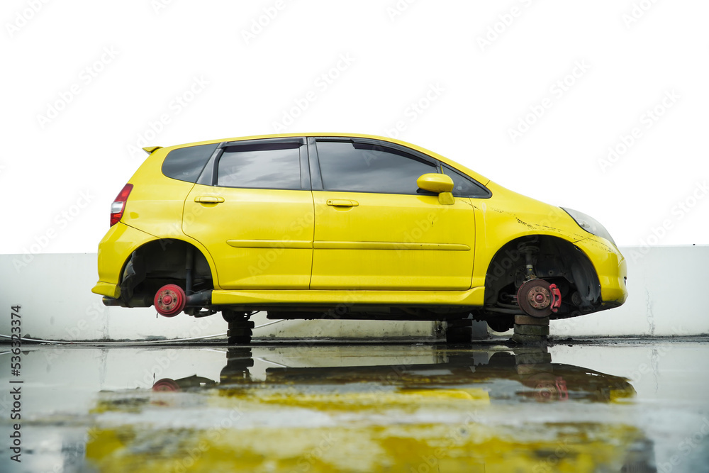 broken car without tires. car wreck. good for car repair or ...