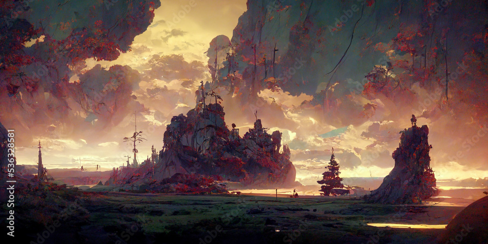 Anime Landscape. Digital illustration, watercolor, oil painting, anime ...