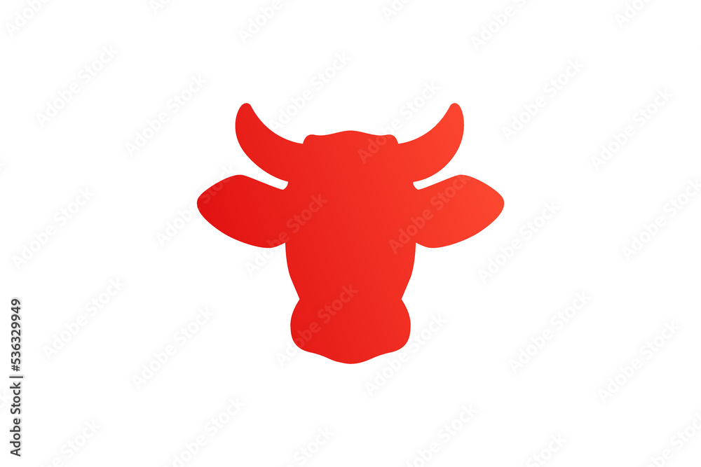 Vector red cow head logo isolated on white background. Bull face flat ...