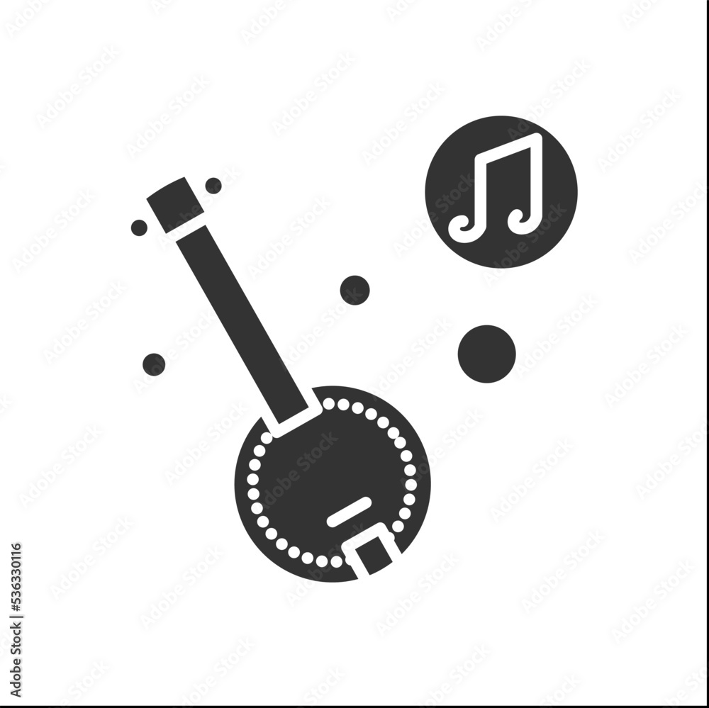 Banjo glyph icon. Traditional Caribbean string musical instrument with ...
