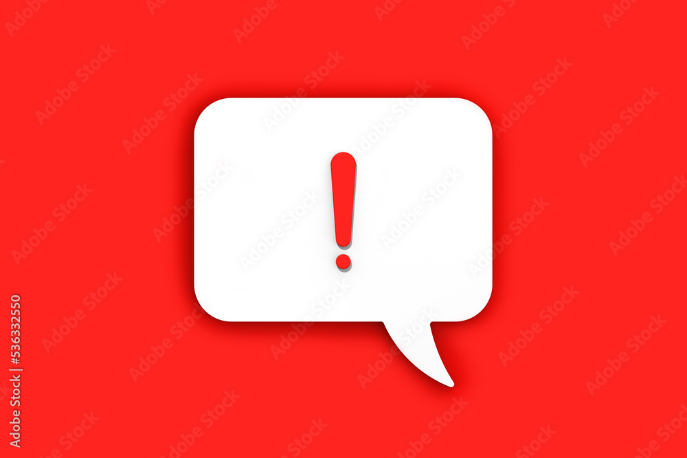 Red exclamation mark on a white message board. Alarm signal in the ...