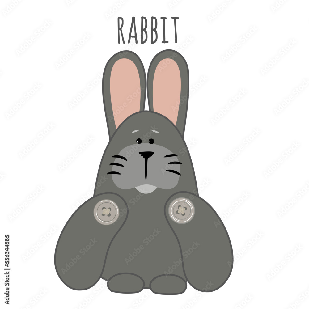 Vector cartoon style gray rabbit character for animation. Isolated on ...