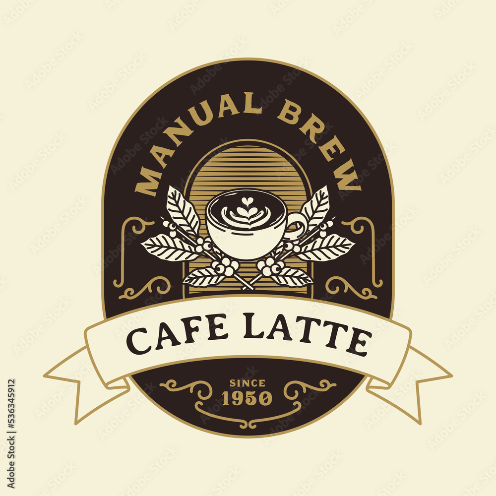 Coffee Shop Vintage Luxury Frame Logo Badge with Flourish Victorian ...