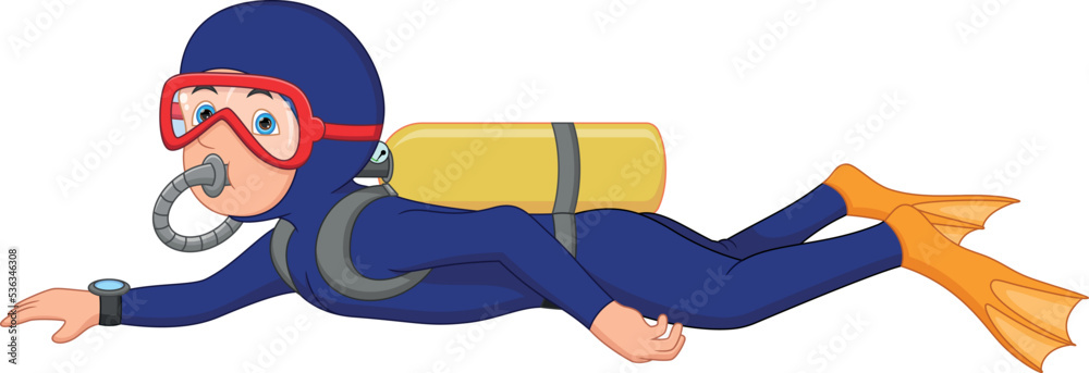 cartoon diver boy on white background Stock Vector | Adobe Stock