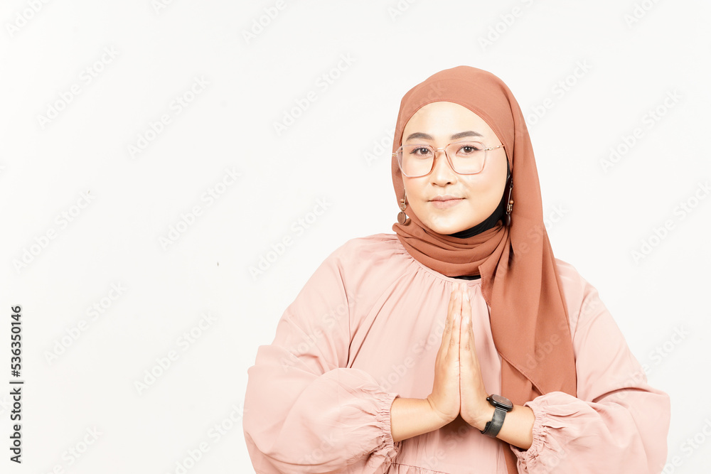 Begging Gesture of Beautiful Asian Woman Wearing Hijab Isolated On ...