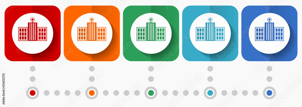 Hospital building vector icons, infographic template, set of flat ...