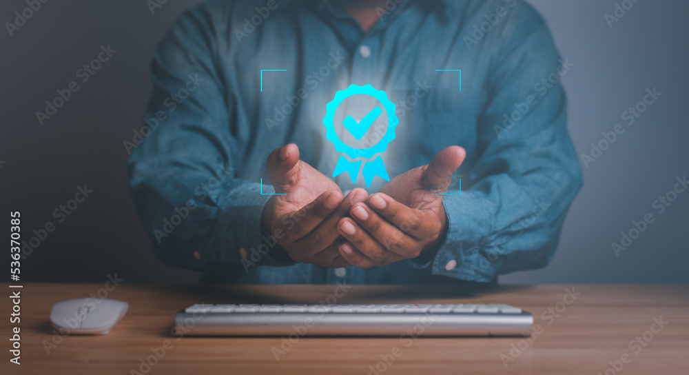 businessman working with sign of the top service Quality assurance ...