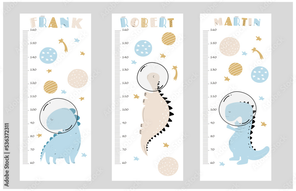 Vector hand-drawn dino height meters. Hand-drawn dinosaurs. Cute ...