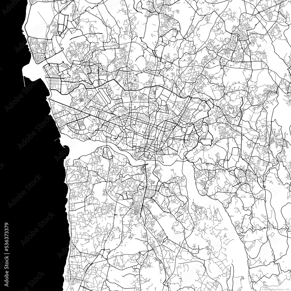 Area map of Porto Portugal with white background and black roads Stock ...