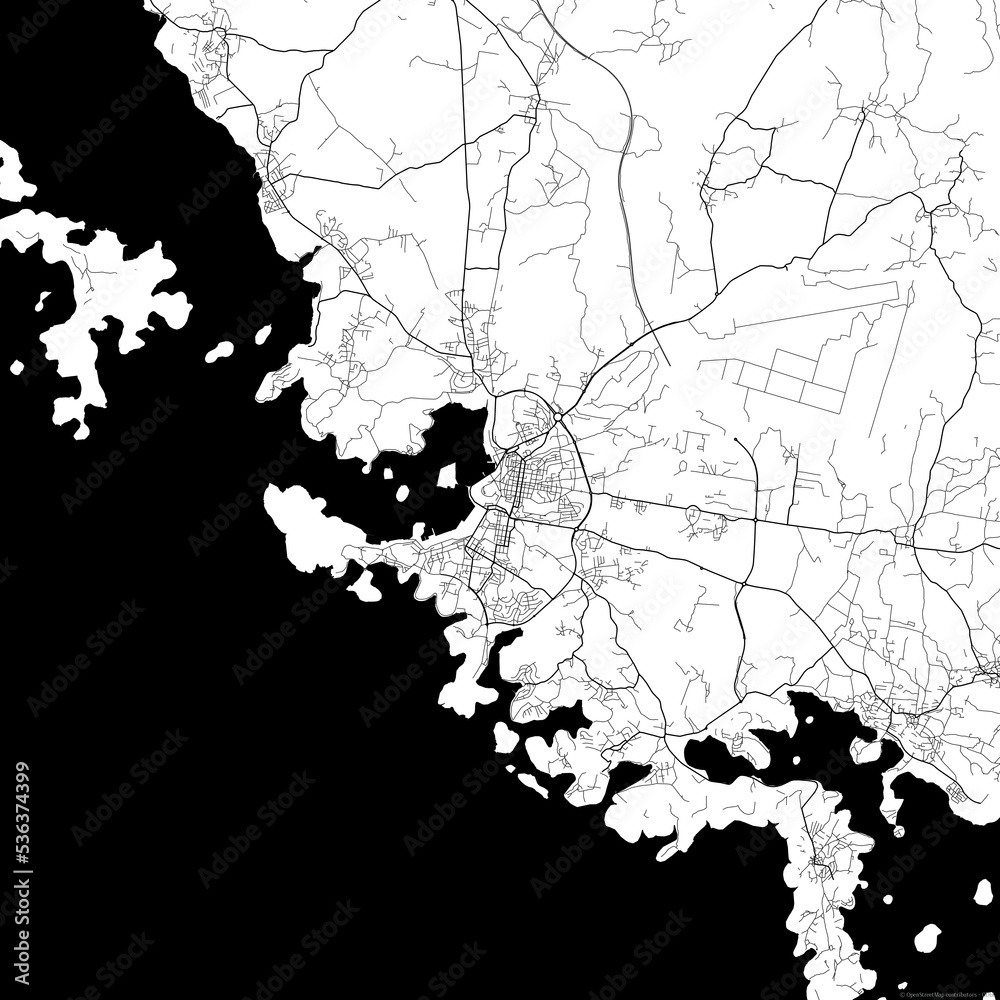 Area map of Pula Croatia with white background and black roads Stock ...