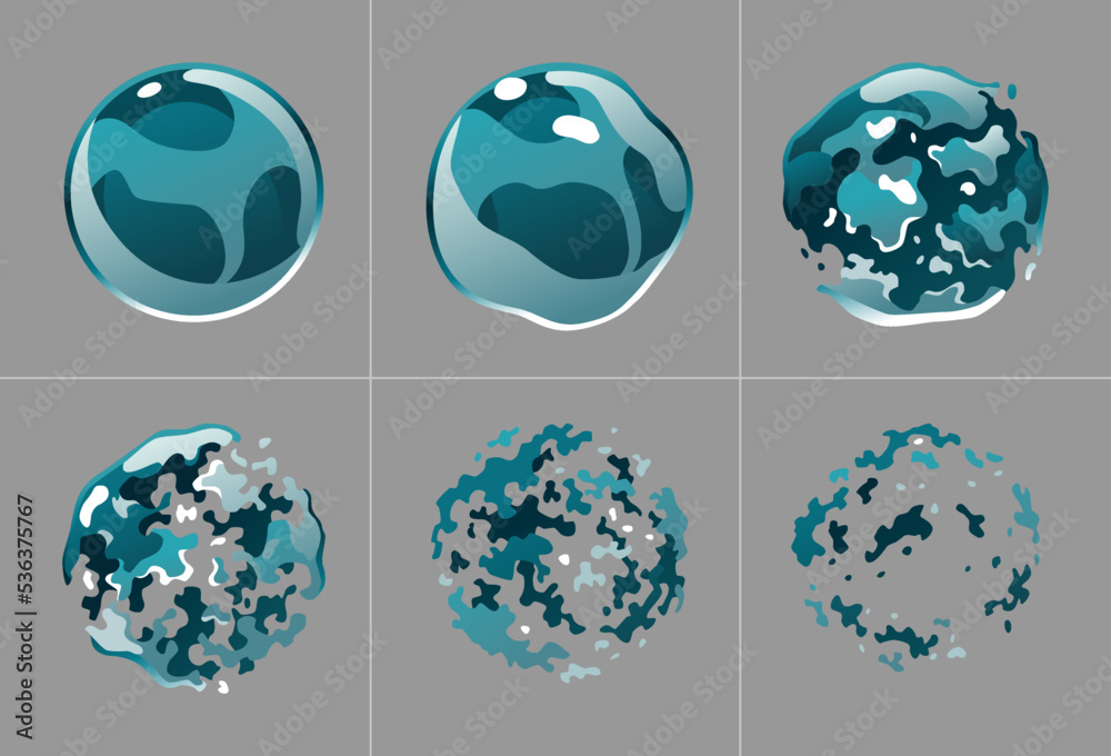 Soap bubble animation. Ball chemical or water spherical figure. Round ...
