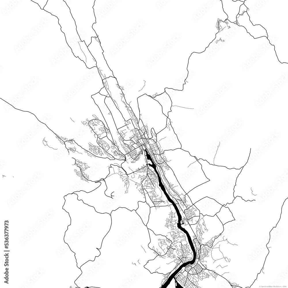 Area map of Skien Norway with white background and black roads Stock ...