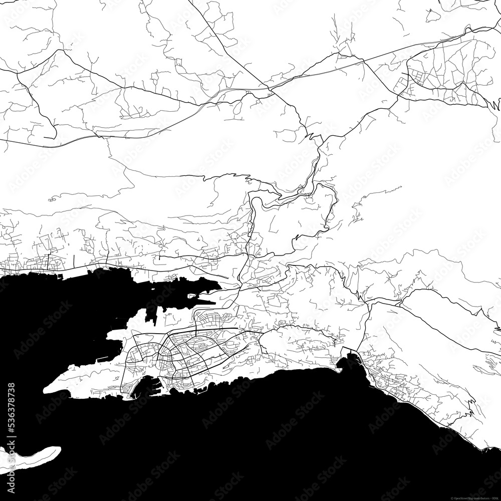 Area map of Solin Croatia with white background and black roads Stock ...