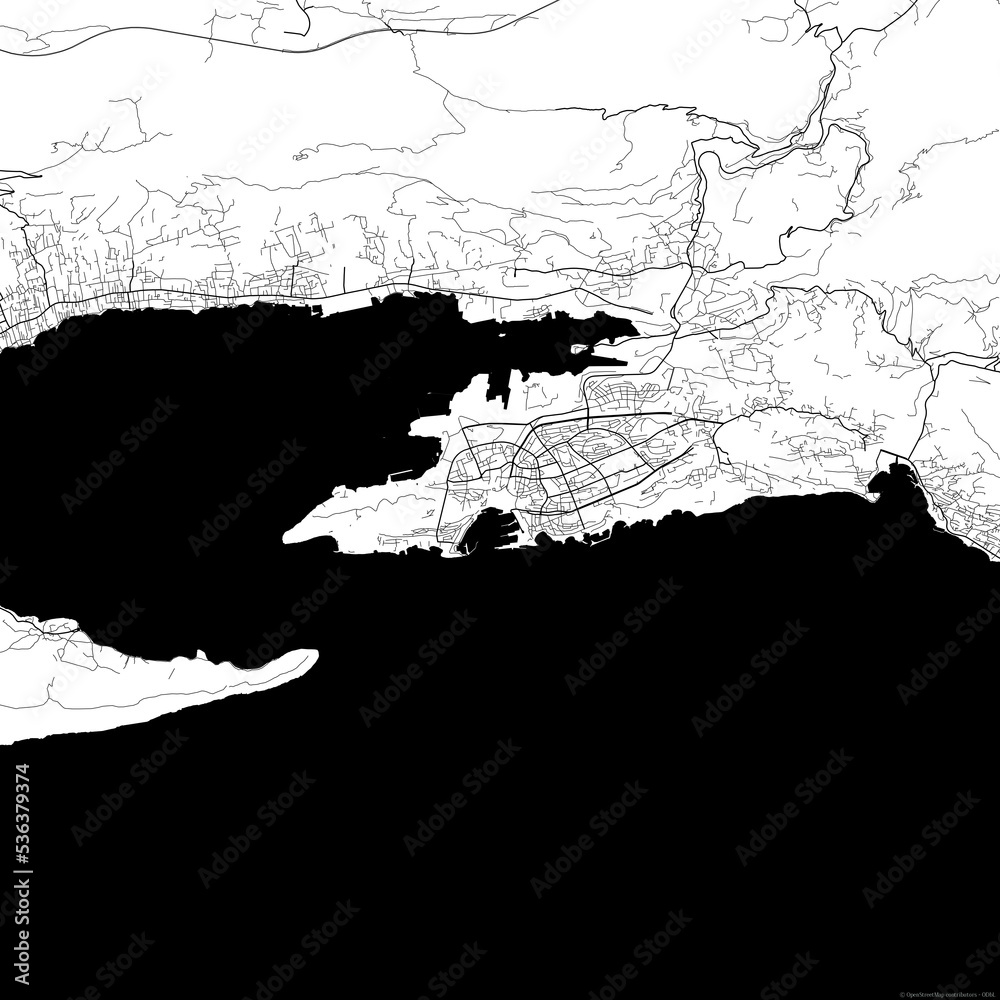 Area map of Split Croatia with white background and black roads Stock ...
