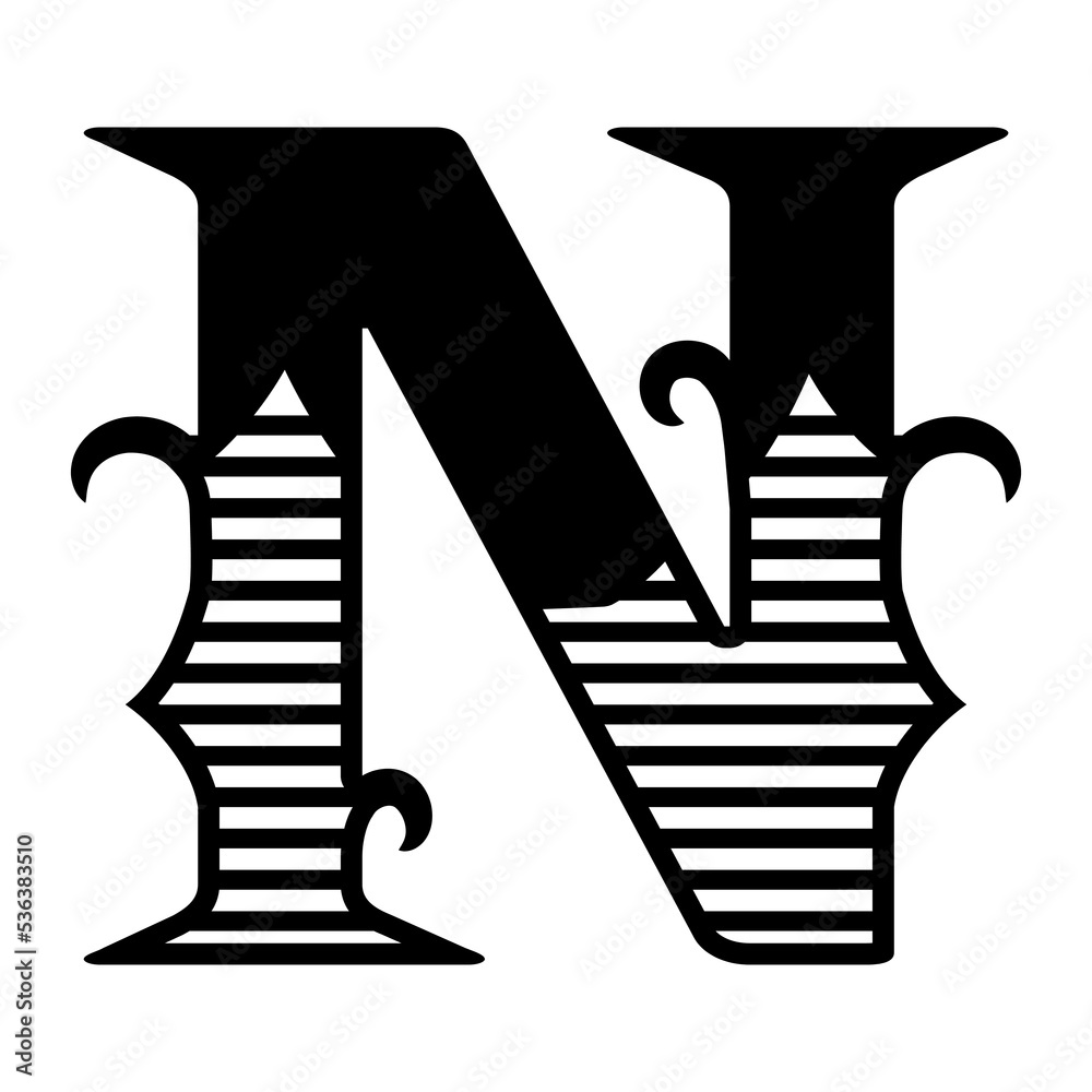 Logo letter N. Capital letter with swirls and shading inside. Elegant ...
