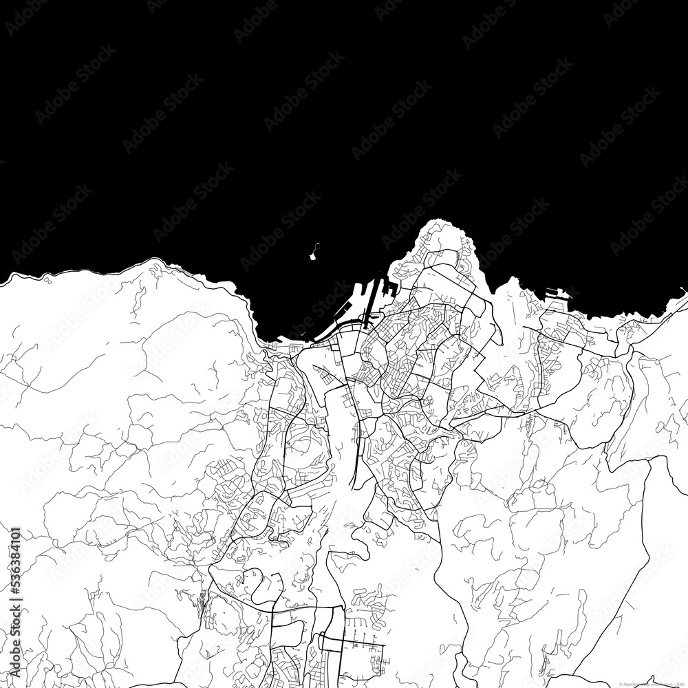 Area map of Trondheim Norway with white background and black roads ...