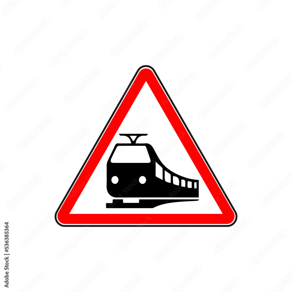 railway train level crossing road sign.vector illustration of warning ...