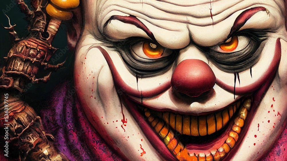 Illustration of an evil clown face with a scary look. Stock ...