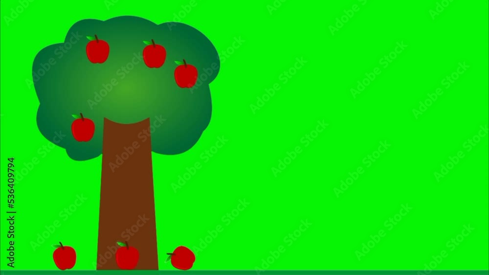 Animation of red apples falling from a tree with a green screen in the ...