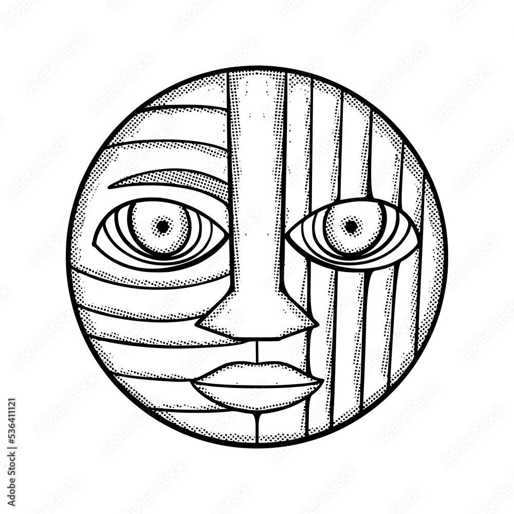 Abstract face Illustration hand drawn cartoon sketch lineart vintage ...
