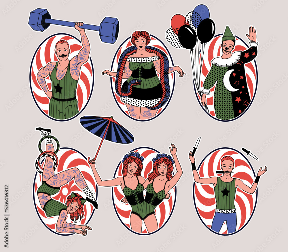 Poster The Clown, The Snake Lady,The Knife Thrower, The strong man, The ...