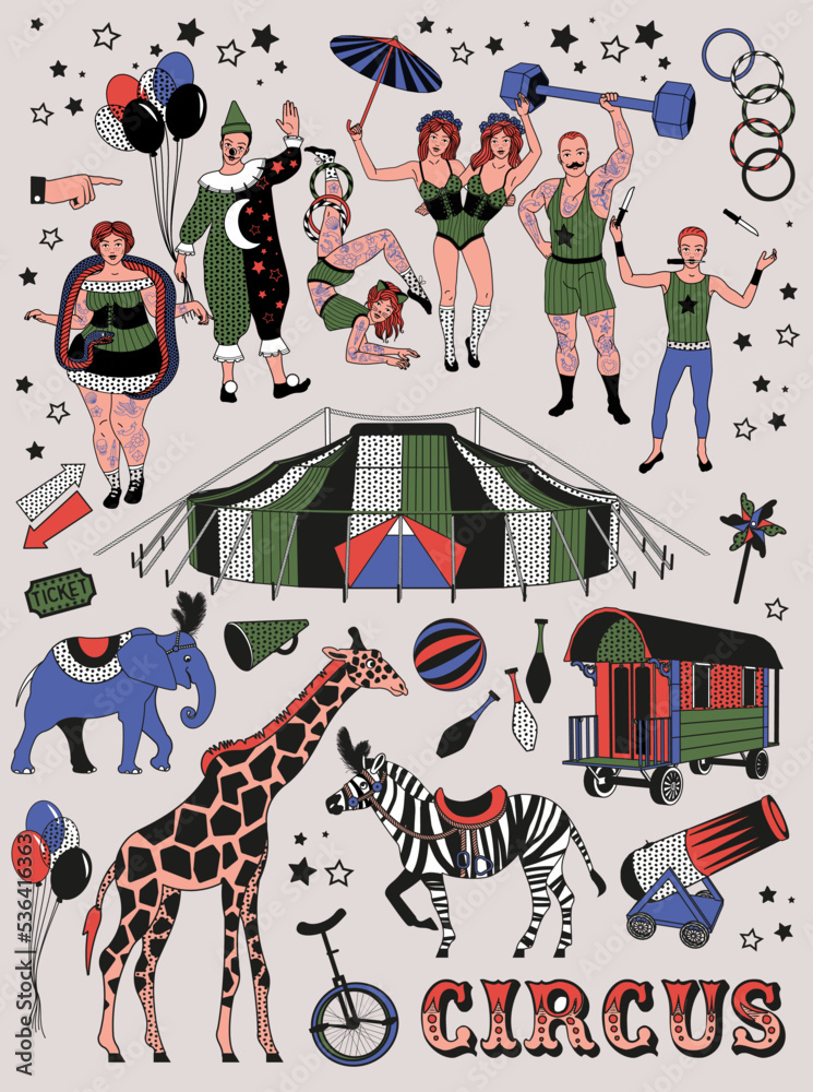 The Clown, The Snake Lady,The Knife Thrower, The strong man, The ...