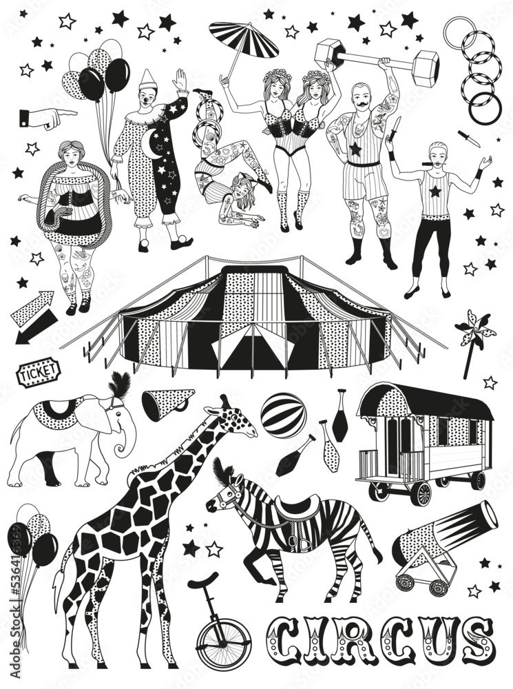 The Clown, The Snake Lady,The Knife Thrower, The strong man, The ...