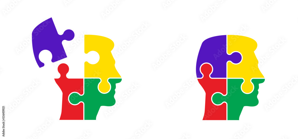 Cartoon autism ribbon. Vector world awareness day. Puzzle line pattern ...