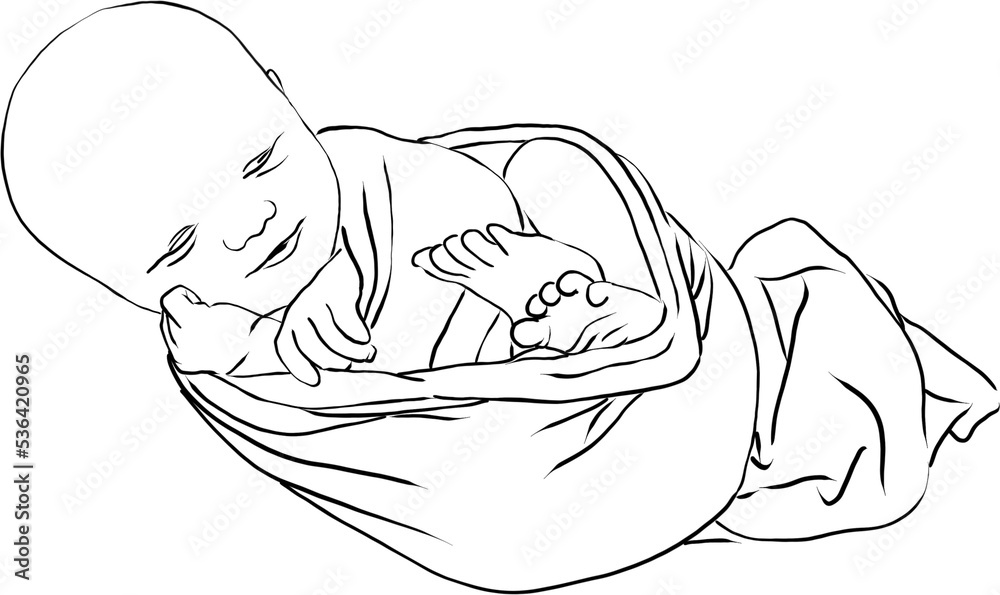 Newborn Line Art PNG - Drawing Hand drawn illustration with kids ...