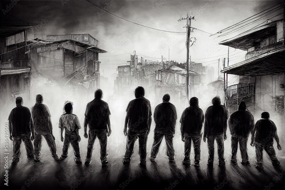 Digital concept art featuring a group of dangerous guys standing in ...