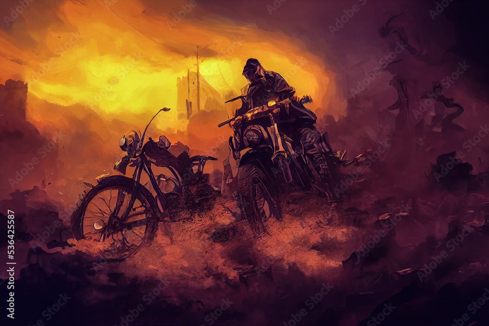 A high speed motorbike in an epic, cinematic wallpaper illustration ...