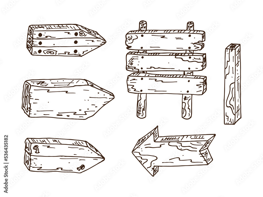 Vector Wooden signposts, arrows - hand drawn doodle set Stock Vector ...