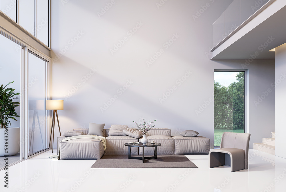 Minimal style Modern white living room with blank white wall for copy ...