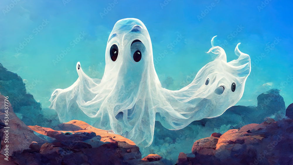 Good and evil ghosts of halloween, cartoon characters in costumes ...